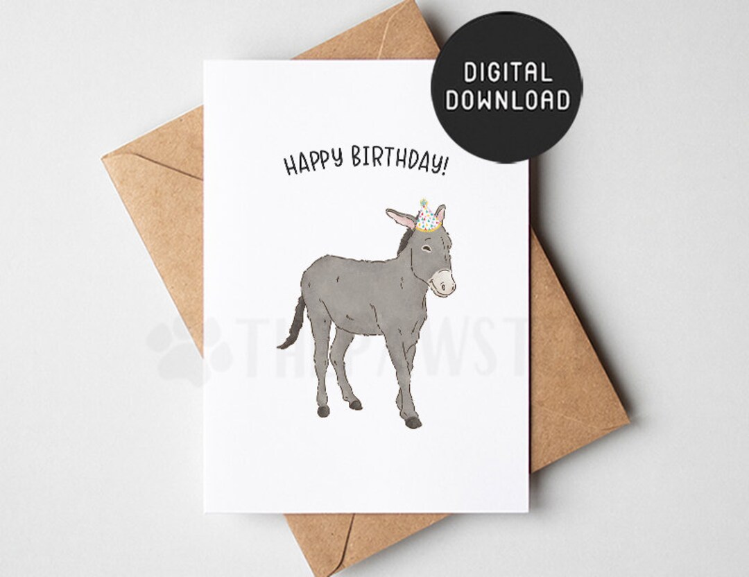 PRINTABLE Donkey Birthday Card, Farm Animal Happy Birthday Card, Cute ...