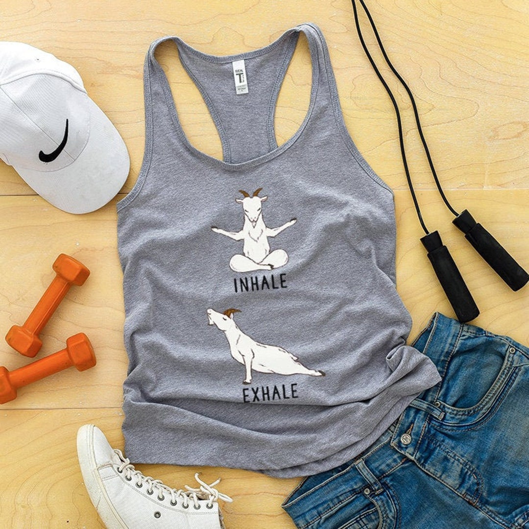 Inhale Exhale Goat Yoga Tank Top, Farm Animal Yoga Workout Tank Top for ...