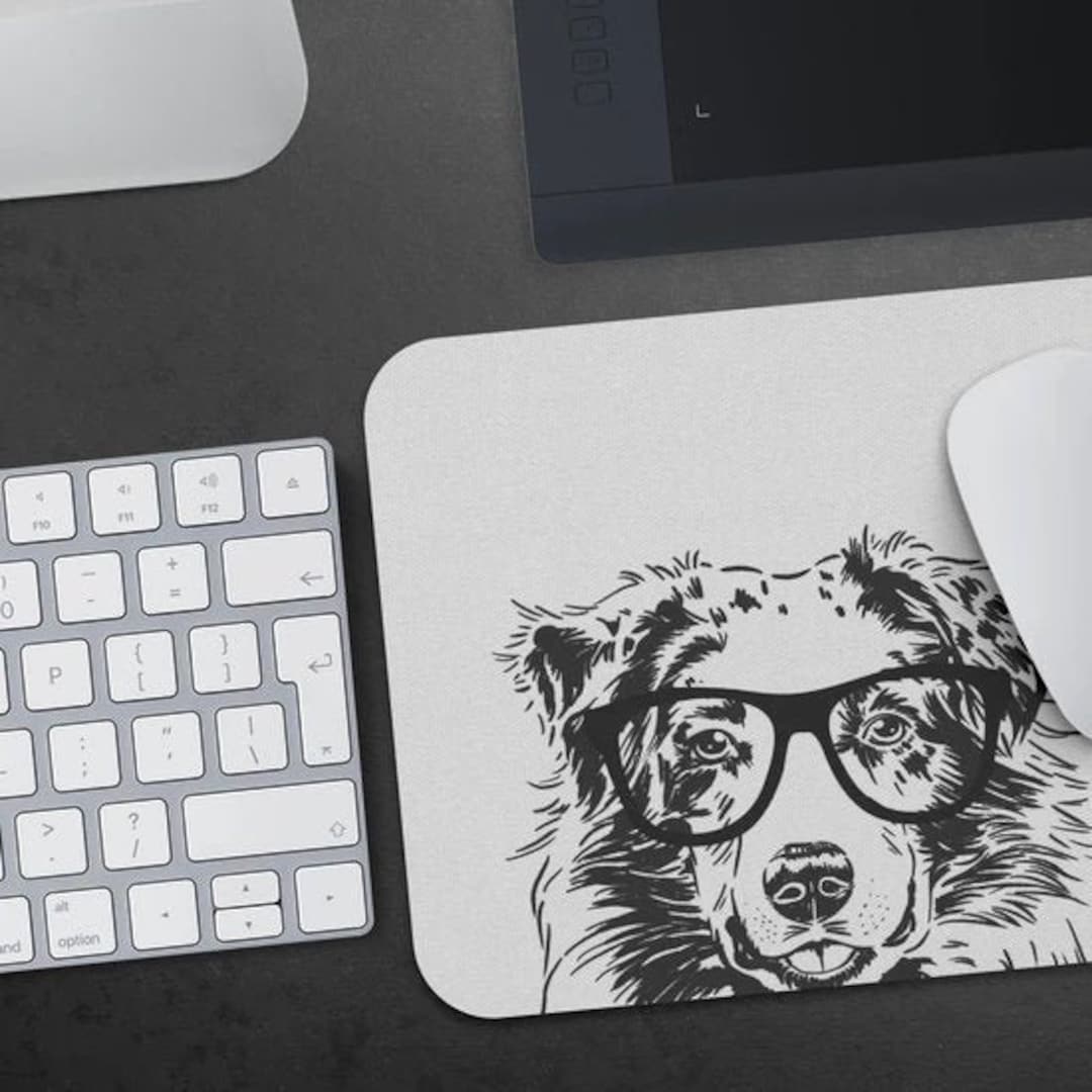 Australian Shepherd Mousepad, Hipster Nerdy Dog Mouse Pad, Aussie Dog ...