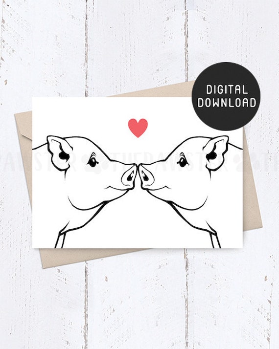 PRINTABLE Happy Valentines Day Card Pig Mom Love Card for | Etsy