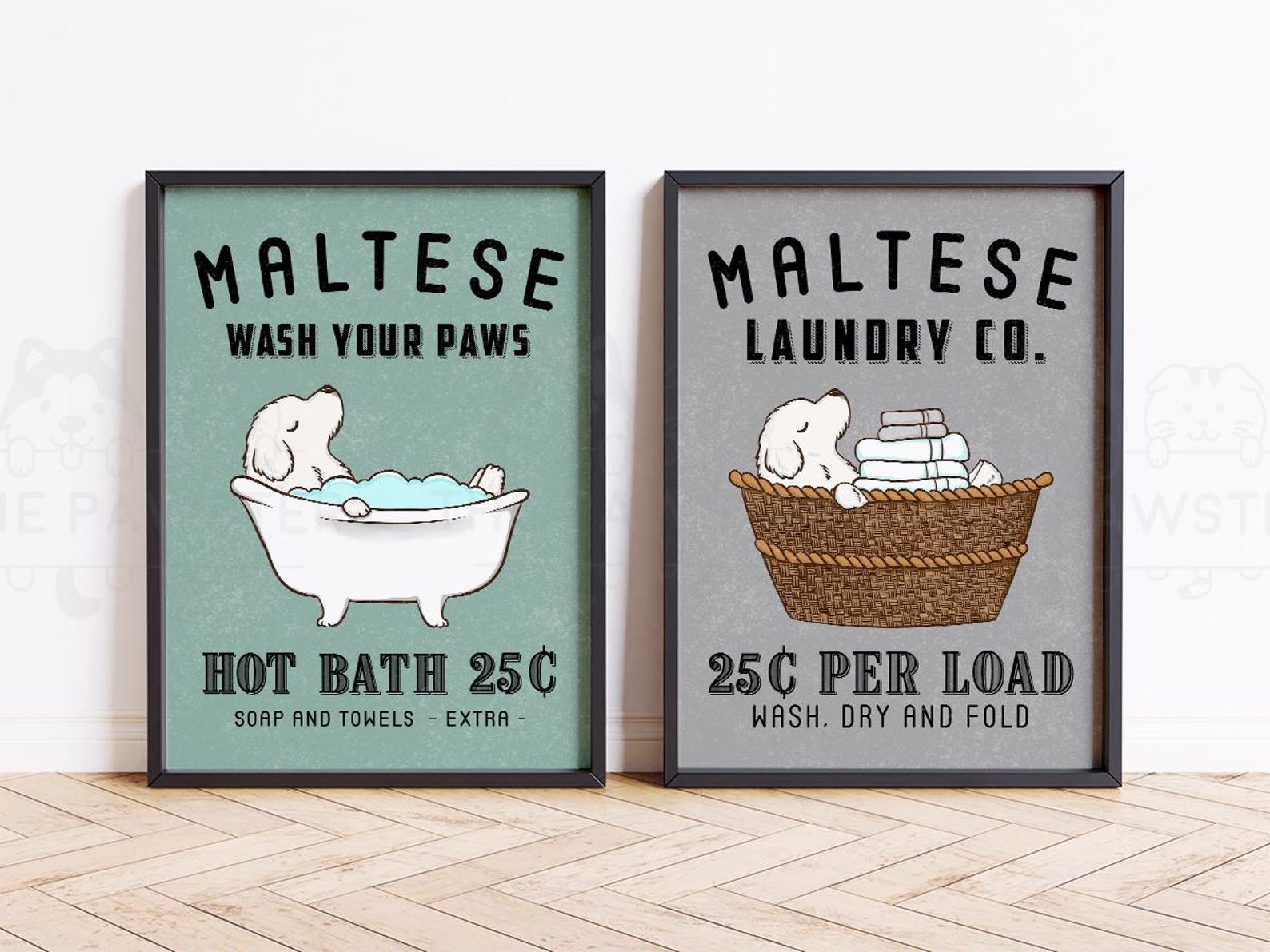 Maltese Wall Decor, Maltese Bathroom Art, Funny Maltese Dog Laundry ...