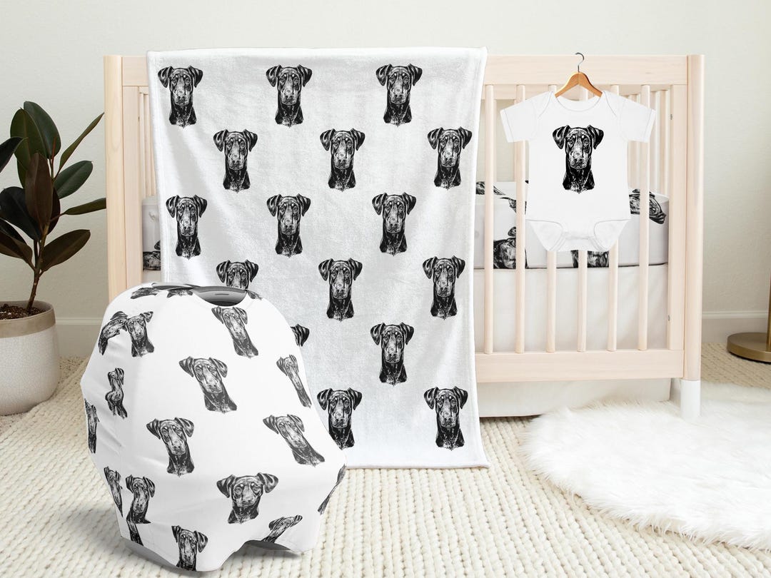 Doberman Baby Blanket, Dobie Baby Shower Gift, Baby Car Seat Cover, Dog ...