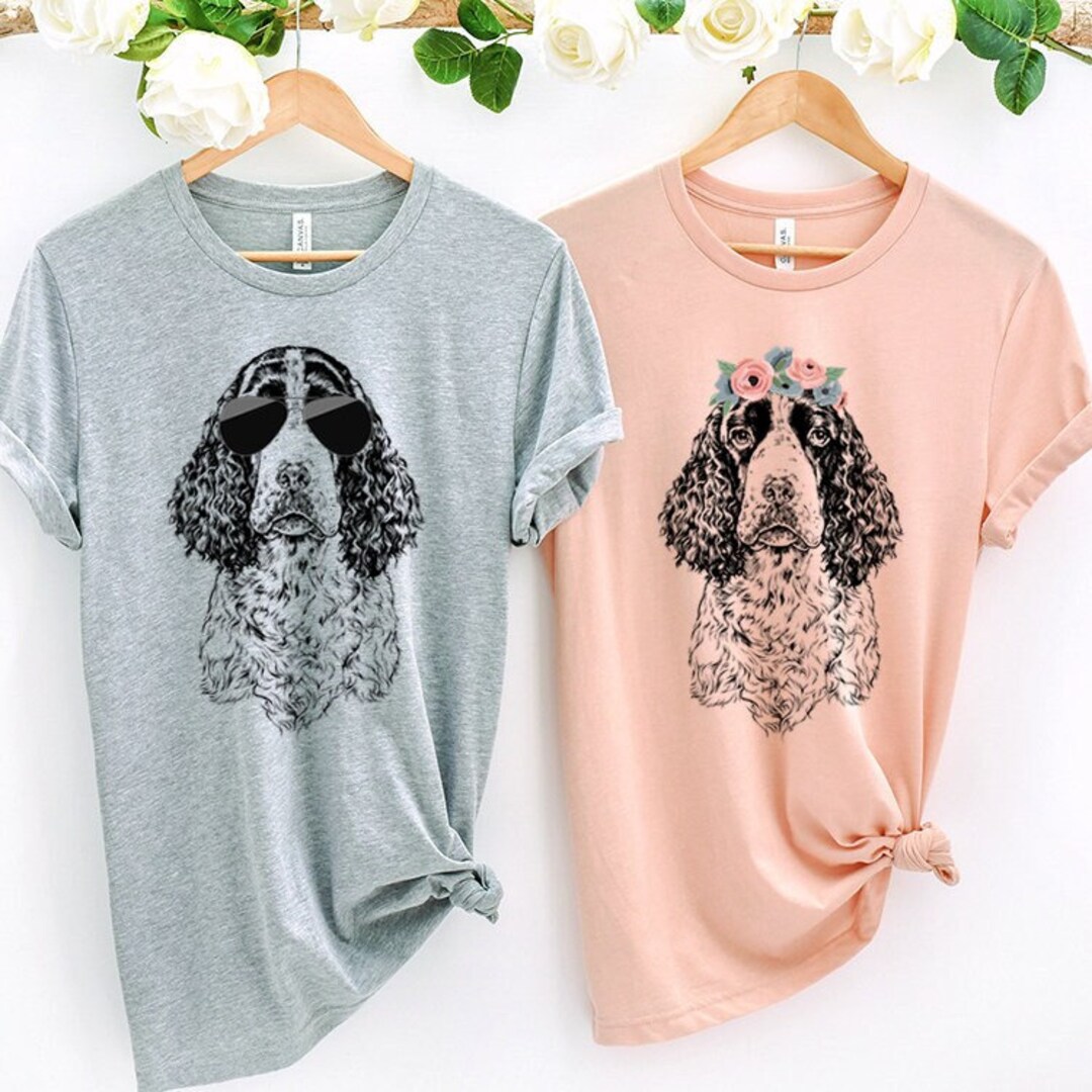 English Springer Spaniel Shirt, Floral or Sunglasses Dog Tshirt, Tee ...