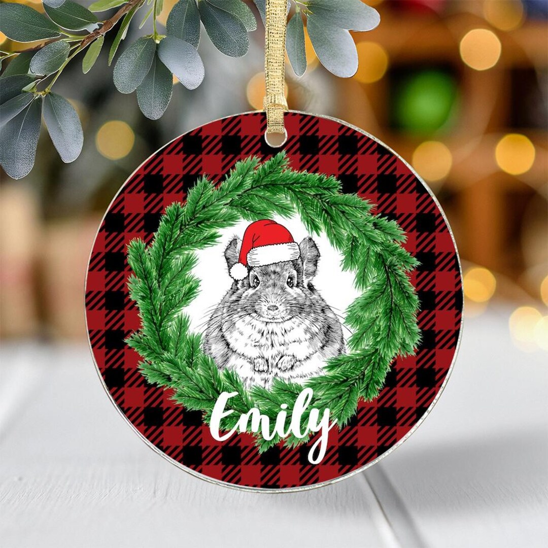 Chinchilla Christmas Ornament, Personalized Santa Hat Chinchilla Pet ...
