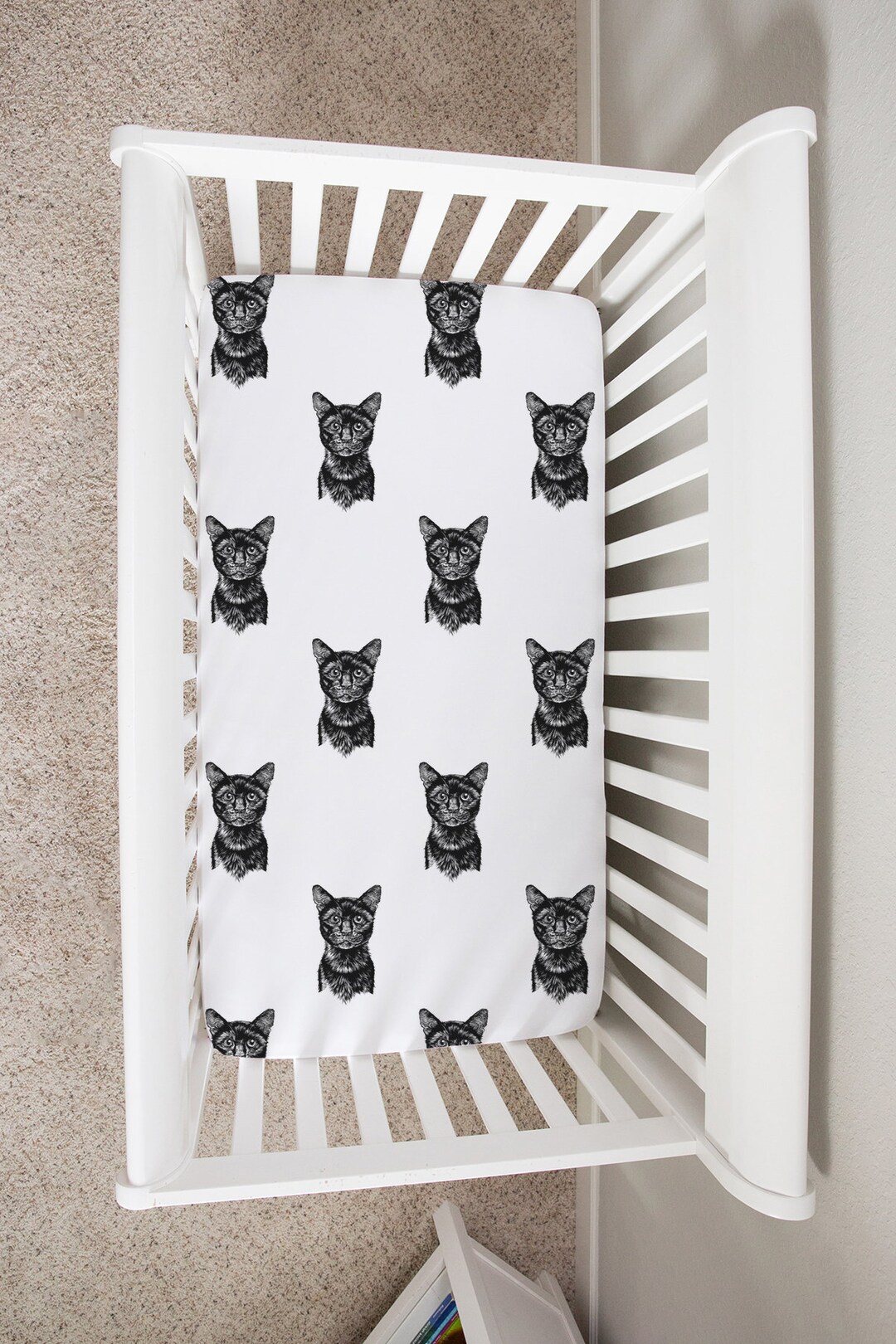 Black Cat Crib Sheet, Cat Lovers Baby Changing Table Cover, Boy Girl ...