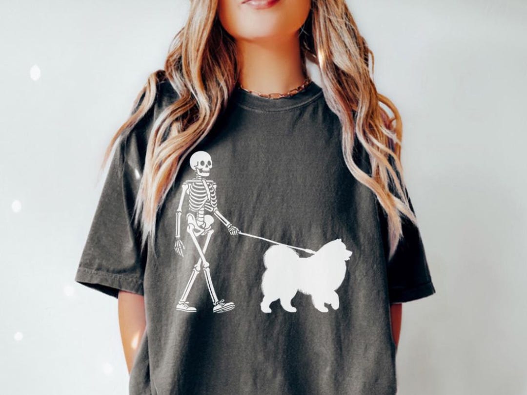 Samoyed Halloween Shirt, Skeleton Walking Dog Comfort Colors Tshirt ...