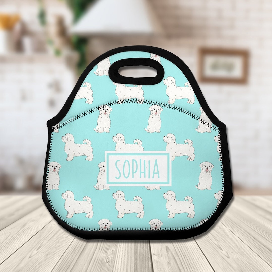 Personalized Maltese Lunch Bag, Maltese Dog Custom Lunch Tote Monogram ...