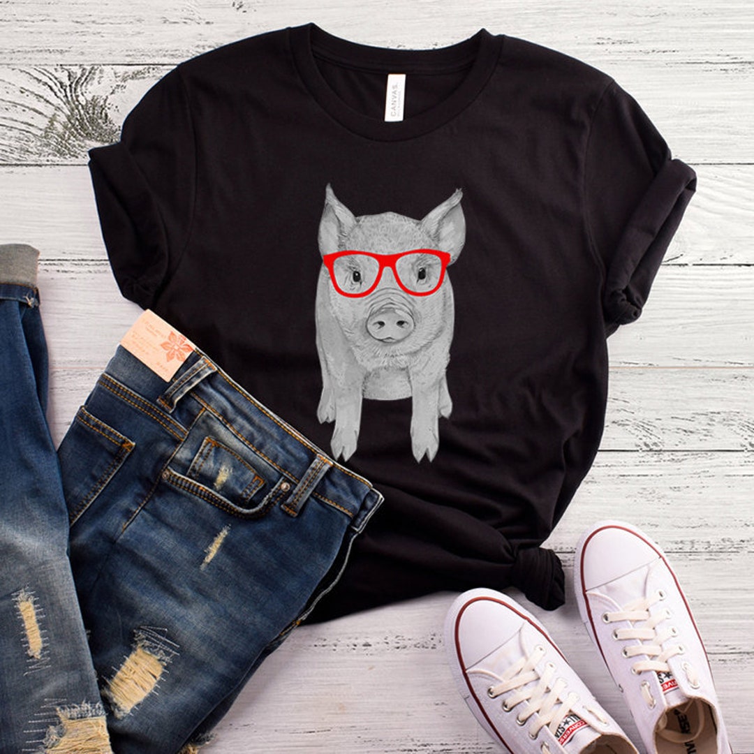Hipster Pig T-shirt, Funny Nerdy Glasses Piglet Tee Shirts, Farm Animal ...