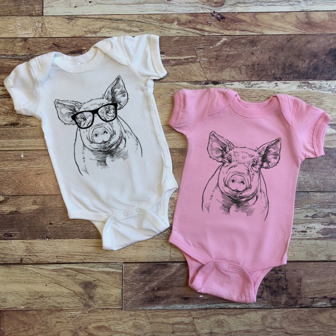 Pig Baby Bodysuit, Hipster Nerdy Pig Farm Animal Baby Boy Baby Girl ...
