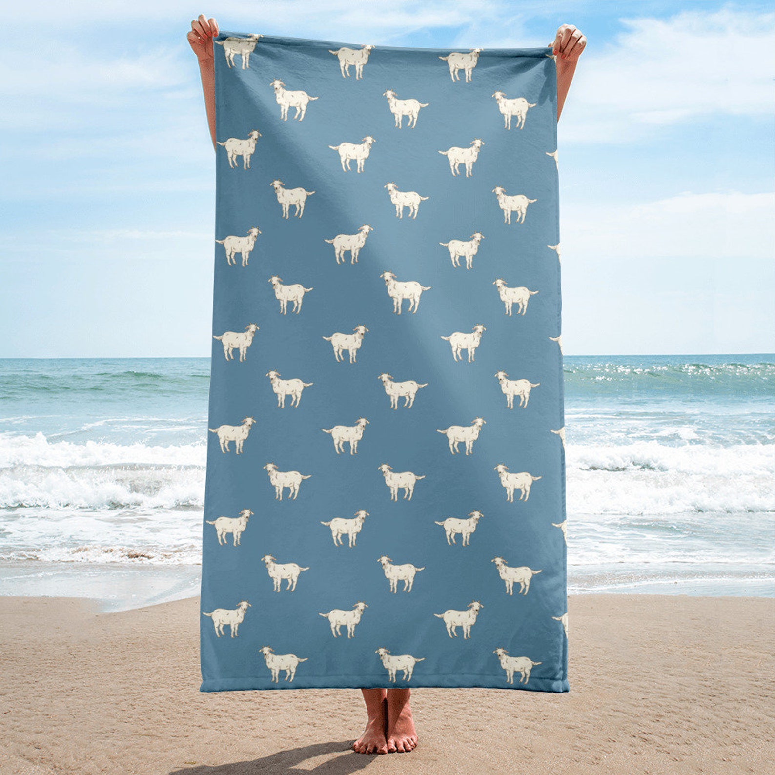 Goat Beach Towel, Farmhouse Bath Towel, Cute Farm Animal Towel, Goat ...