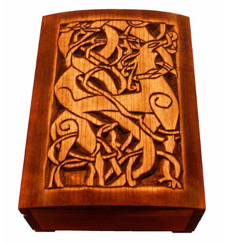 Wooden Viking Jewelry Box With Urnes Deer Historical Norse | Etsy