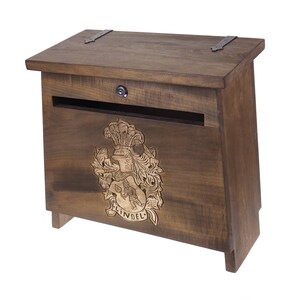 Big Personalised Mailbox With Crest, Wooden Wall Mount, Cardbox With ...