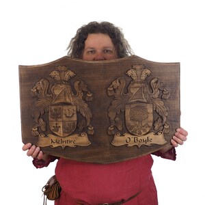 Personalized Double Family Arms Crest, Hand Carved, Coat of Arms ...