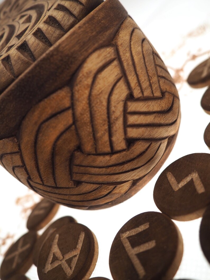 Viking Rune Set in Hand Carved Box With Solar Protection Norse Runes ...
