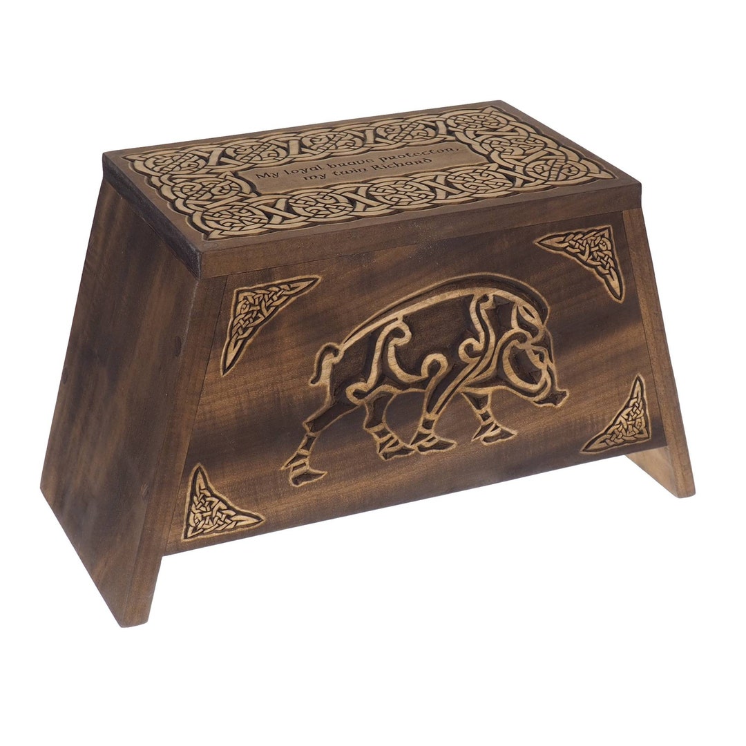 Viking Personalized Wood Urn With Celtic Boar, Memorial Box Carved ...
