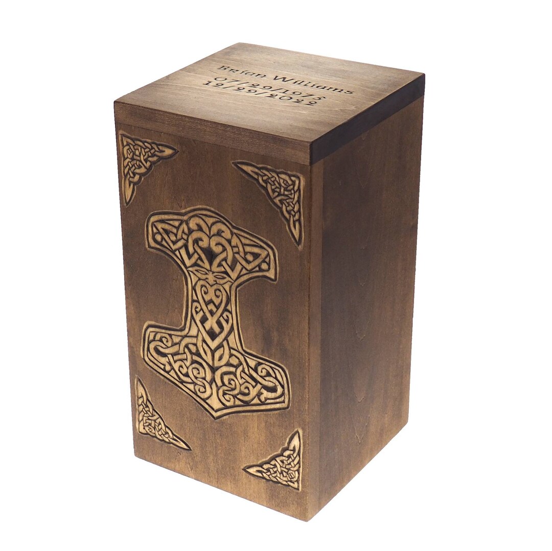 Personalized Wood Urn With Thor Hammer Pattern Wooden Memorial Box ...