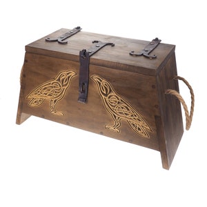 Raven Personalized Viking Chest, Hand Carved, Norse Box, Forged ...