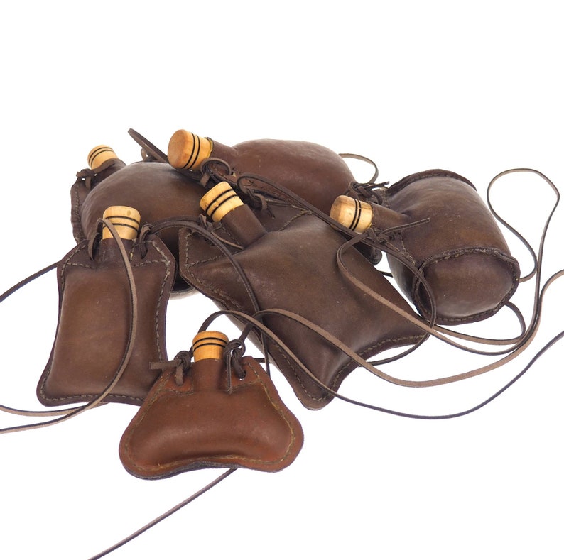 Bright Leather Small Barrel Waterskin, Hand-crafted, Medieval Wine Skin ...