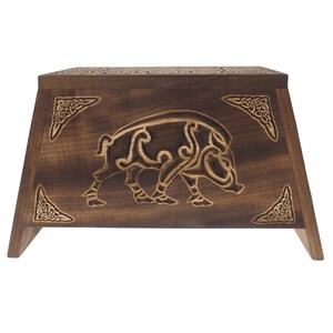 Viking Personalized Wood Urn With Celtic Boar, Memorial Box Carved ...