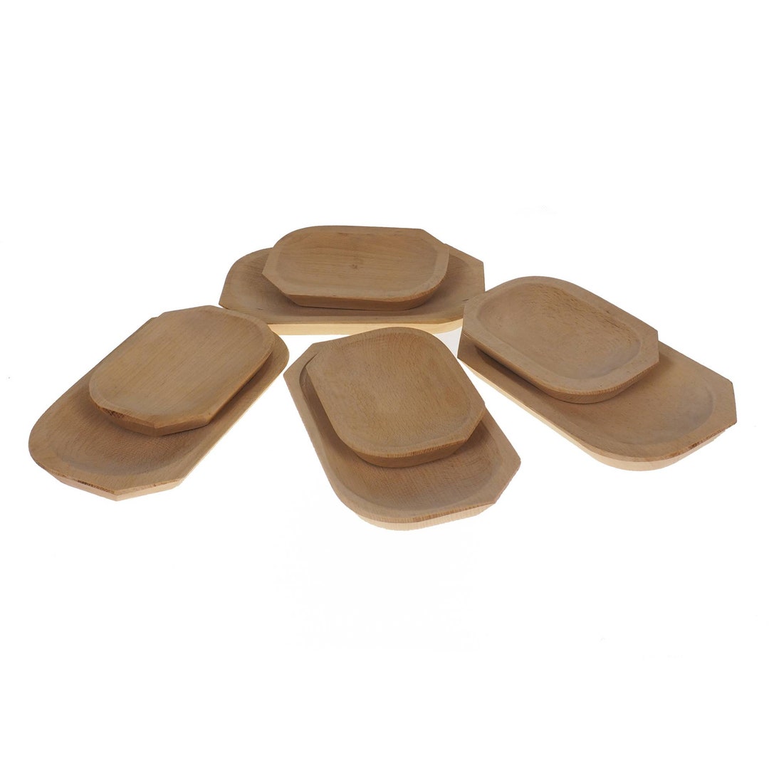 Set 2 Flat Wooden Plate, Big and Small, Oak Tray, Rounded Viking Dishes ...
