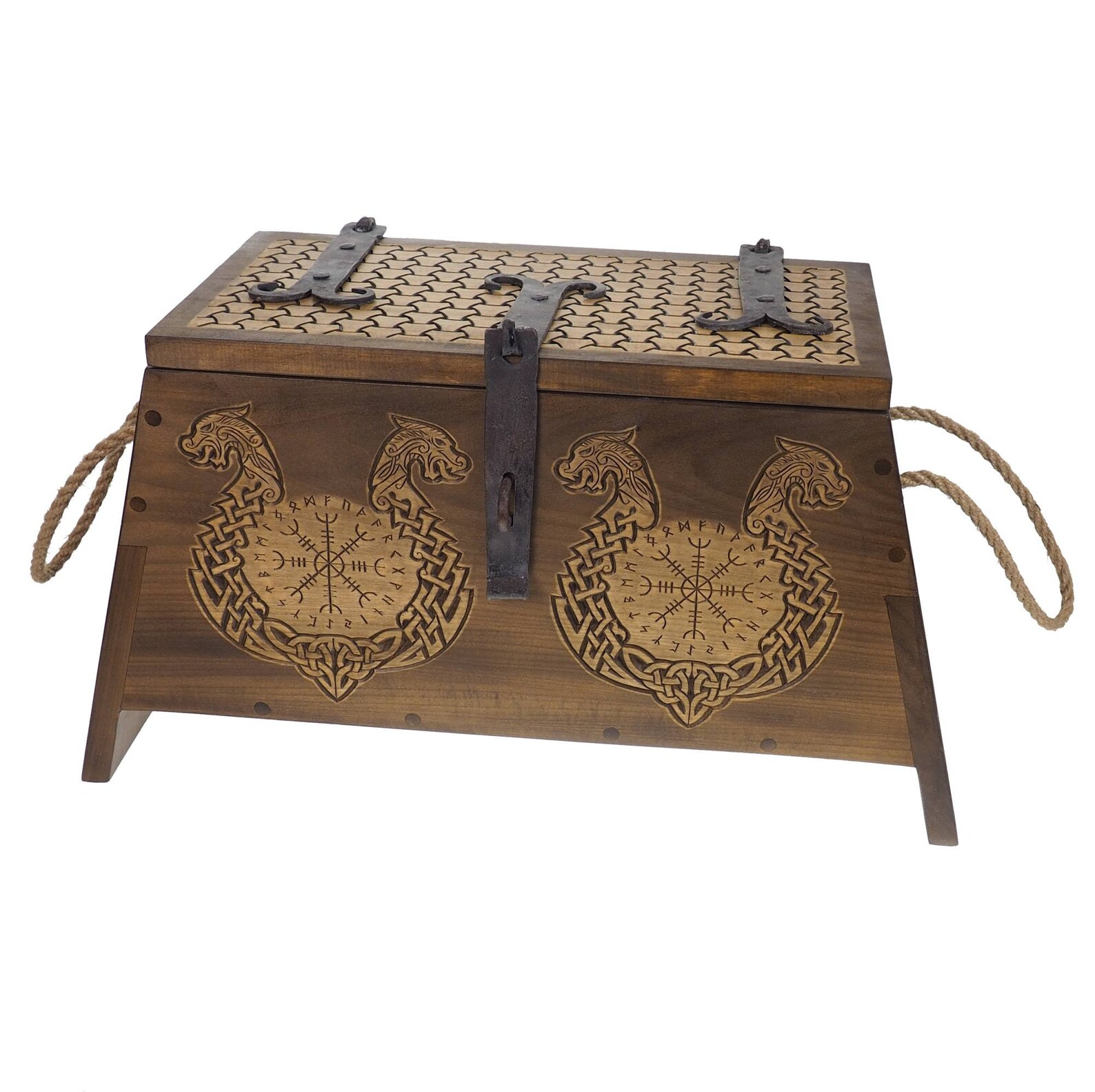 Dragons Personalized Viking Chest, Hand Carved, Norse Pattern Box Forged Fittings, SCA and Larp ...