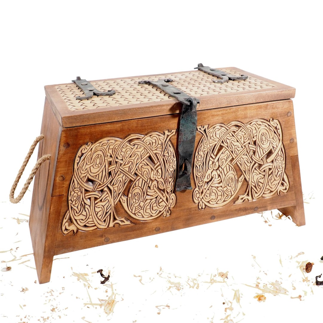 Personalized Viking Chest, Hand-carved, Norse Pattern Box, Forged ...