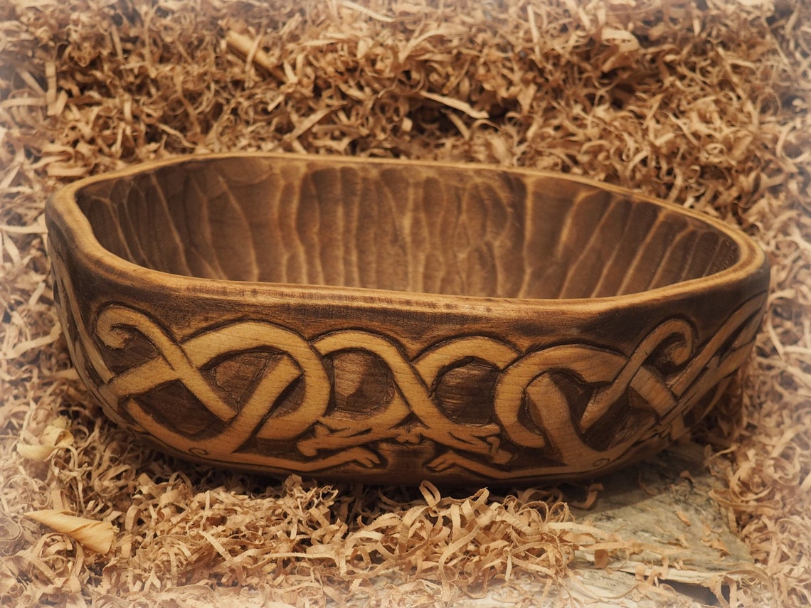 Historical Hand Carved Wooden Bowl With Urnes Dragons From - Etsy