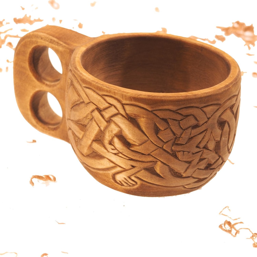 Intricately Carved Wooden Cup Viking Style Kuksa Lisbjerg - Etsy