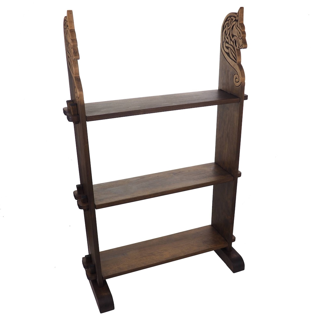 Personalized Viking Bookcase: Three-shelf Wolf Head Carved Display - Etsy