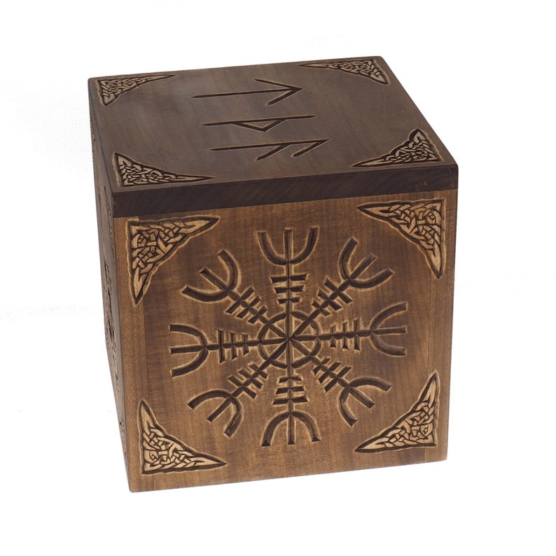 Square Personalized Wood Urn, Aegishjalmur, Hand-carved, Memorial Box ...