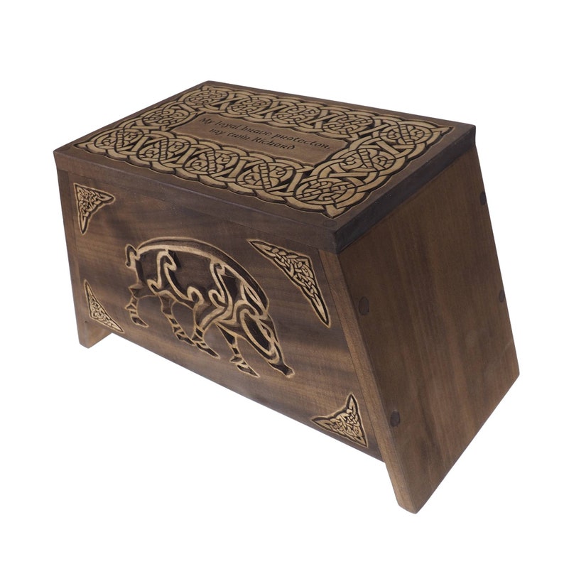 Viking Personalized Wood Urn With Celtic Boar, Memorial Box Carved ...