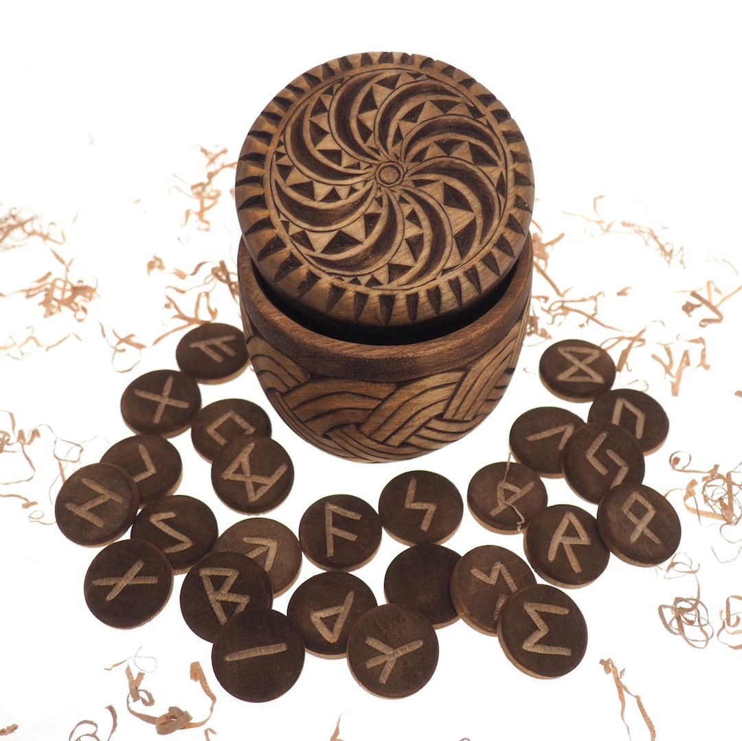 Viking Rune Set in Hand Carved Box With Solar Protection Norse Runes ...