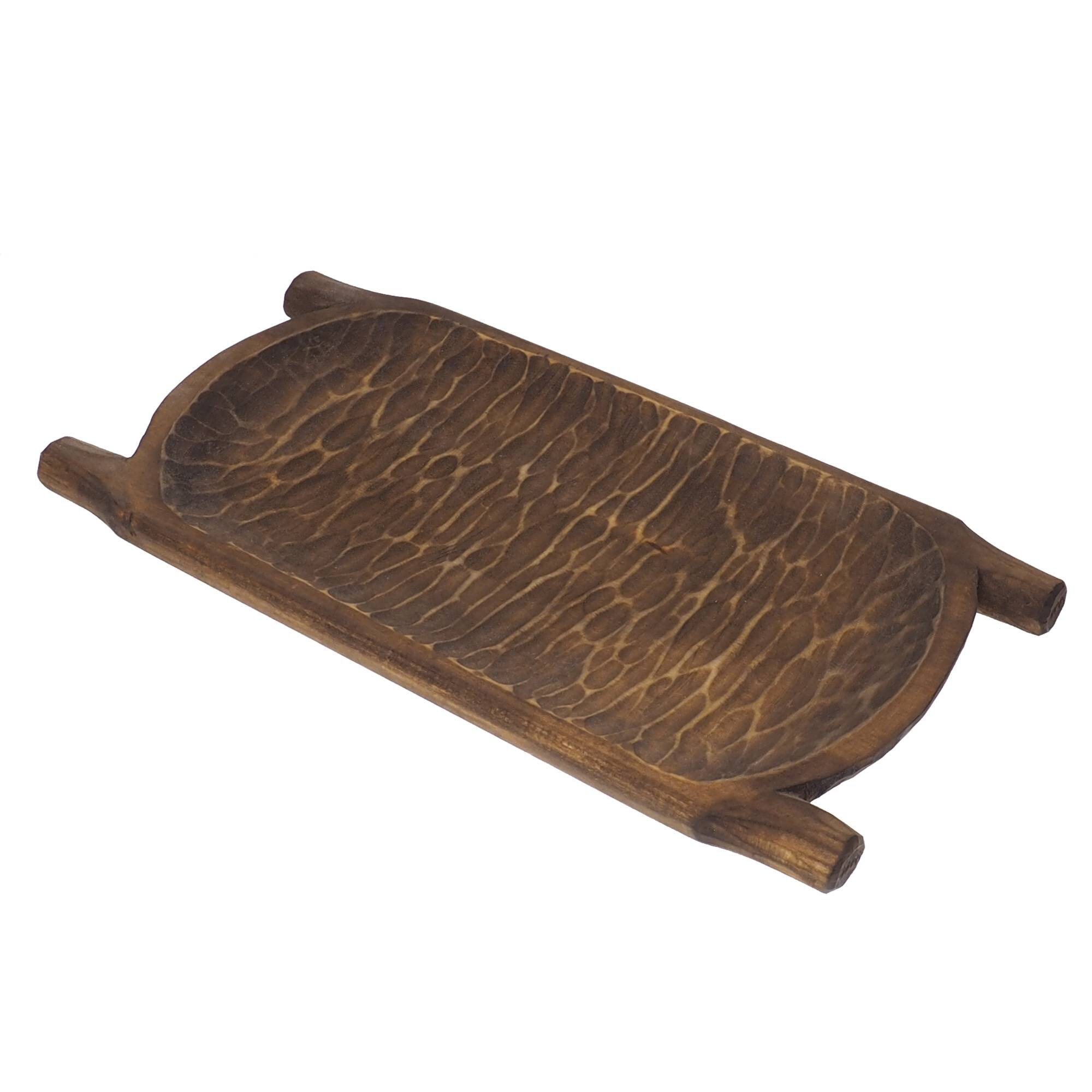 Set 2 flat wooden plates, big and small, with handlers, trough oak tray ...