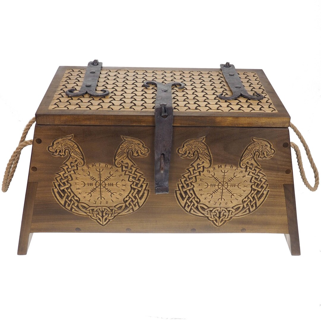 Dragons Personalized Viking Chest, Hand Carved, Norse Pattern Box ...