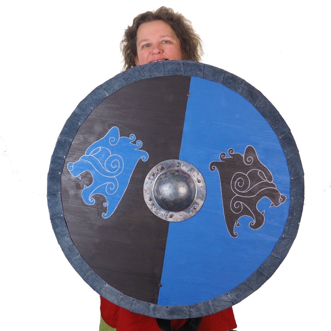 Viking Shield Blue and Black Bear Heads With Strap, Norsman, Wal, Larp ...
