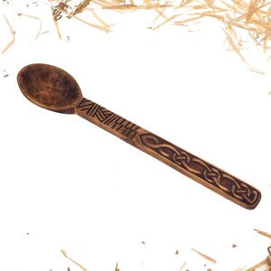 Wooden Hand Carved Spoon, Viking Pattern, Medieval Spoon,wood Cutlery ...