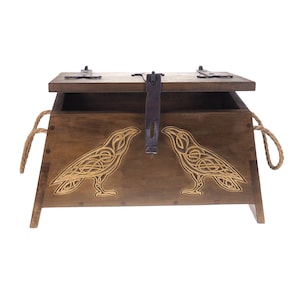 Raven Personalized Viking Chest, Hand Carved, Norse Box, Forged ...