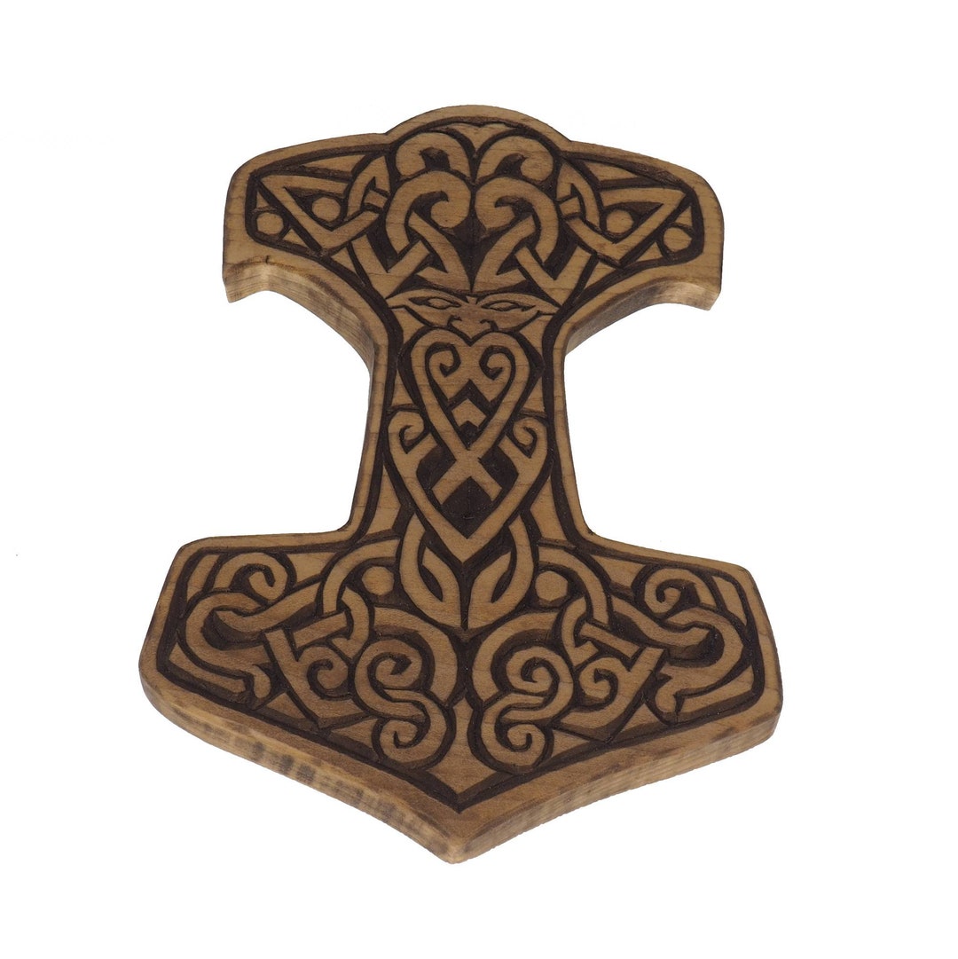 Thor Hammer Wall Sign, Mjolnir, Viking Decor, Hand Carved, Art, Hanging ...
