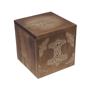 Square Personalized Wood Urn, Thor Hammer , for Human Ashes, Memorial ...
