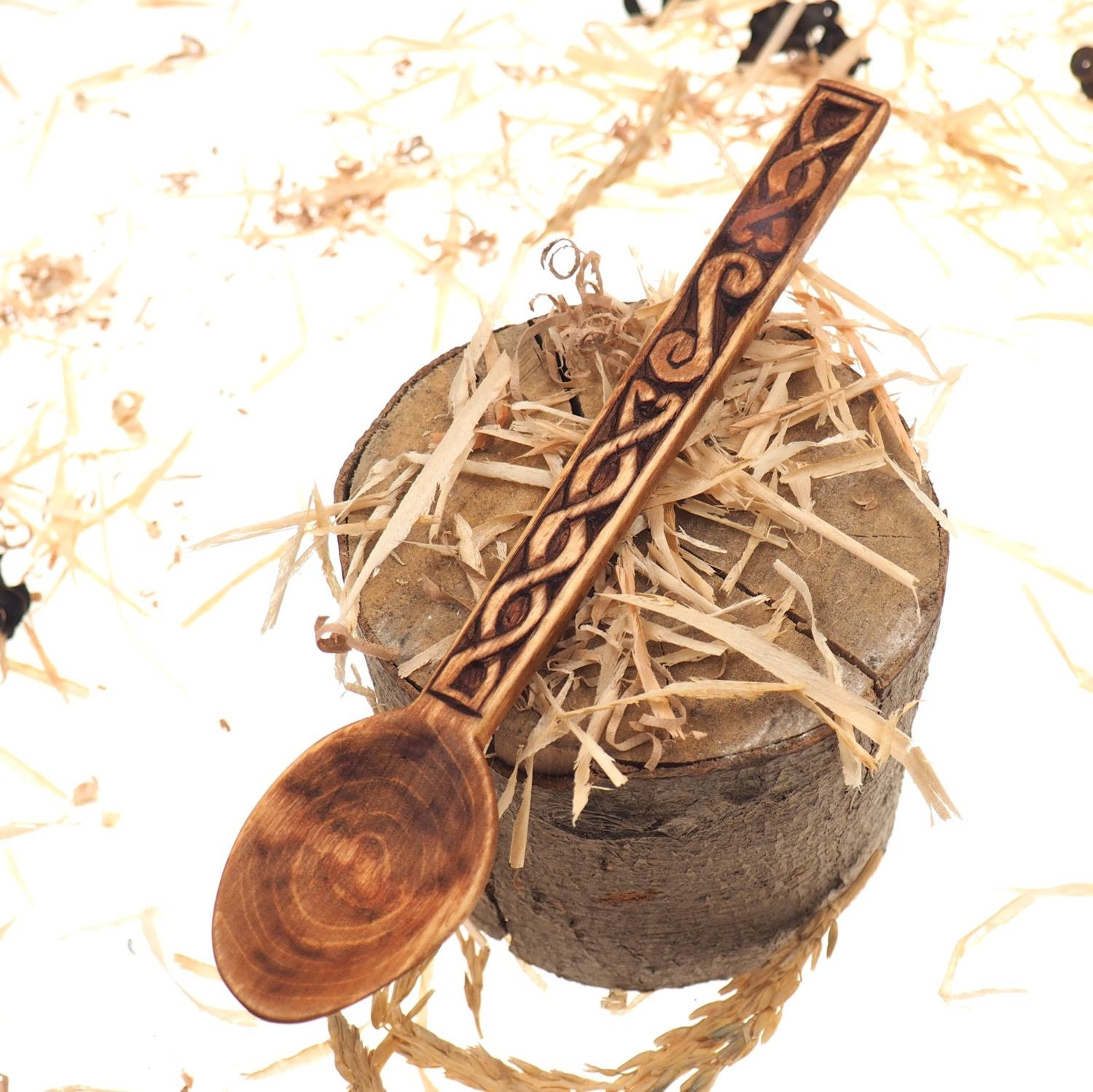 Wooden Hand Carved Spoon, Medieval Spoon, viking pattern,Wood Cutlery ...