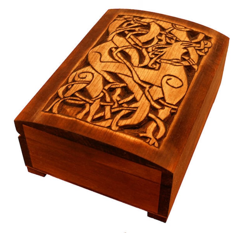 Wooden Viking Jewelry Box With Urnes Deer, Historical, Norse Pattern ...