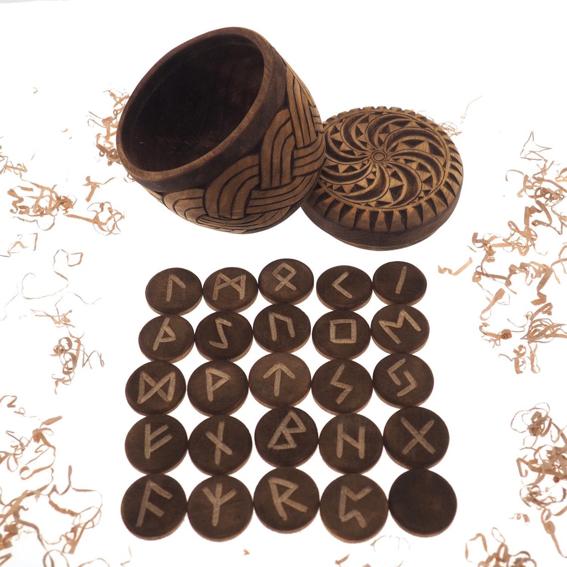 Viking Rune Set in Hand Carved Box With Solar Protection Norse - Etsy