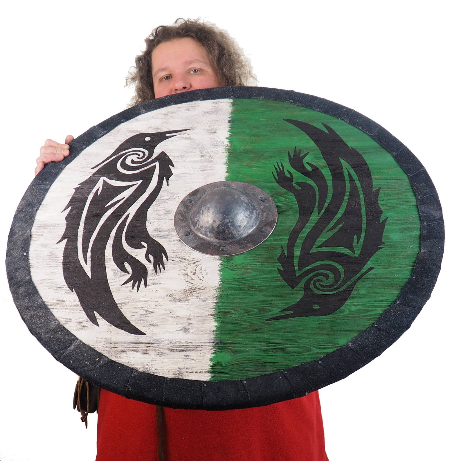 Double Ravens Personalized Viking Shield Green, Norseman , Wall Decor ...