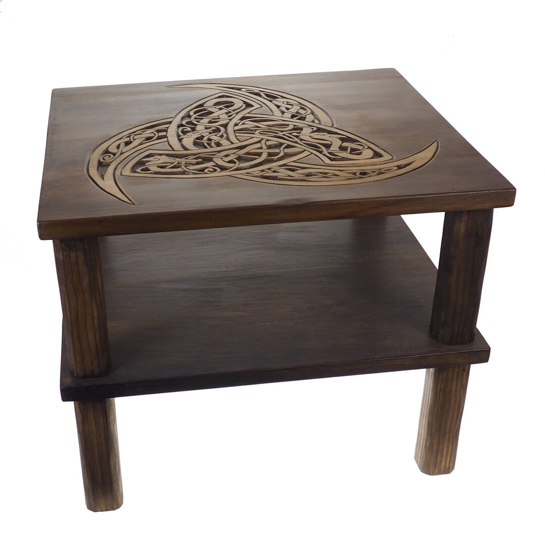 Coffee Table, Triple Horns of Odin, Personalized, Hand Carving, Viking ...