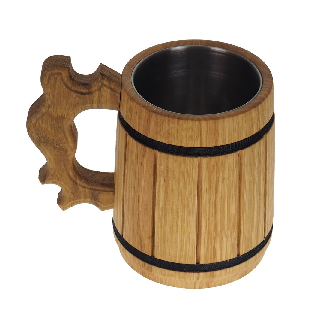 Oak Wooden Beer Mug 1/2 Liter 17oz, Steel Inside Cup, Historical ...