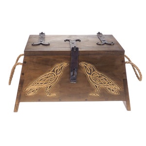 Raven Personalized Viking Chest, Hand Carved, Norse Box, Forged ...