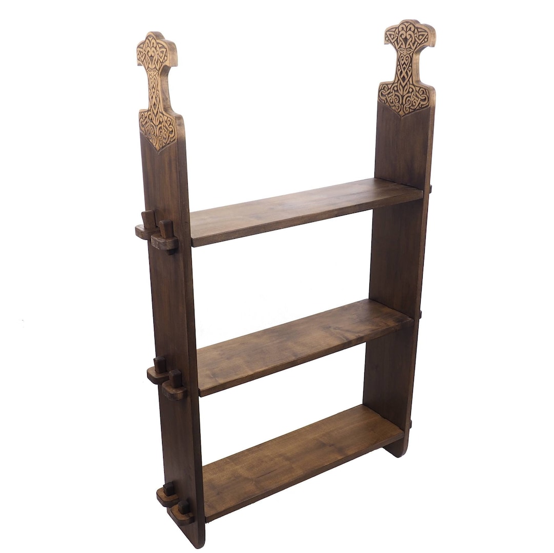 Viking Personalized Three-shelf Bookcase , Wall Shelf With Thor Hammer ...