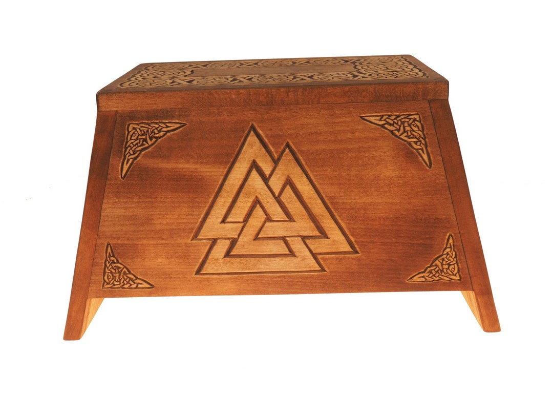 Valknut Wooden Urn for Human Ashes, Wooden Memorial Box, Hand-carved ...
