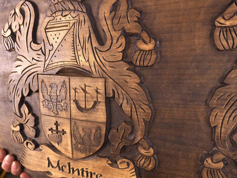 Personalized Double Family Arms Crest Hand Carved Coat of - Etsy