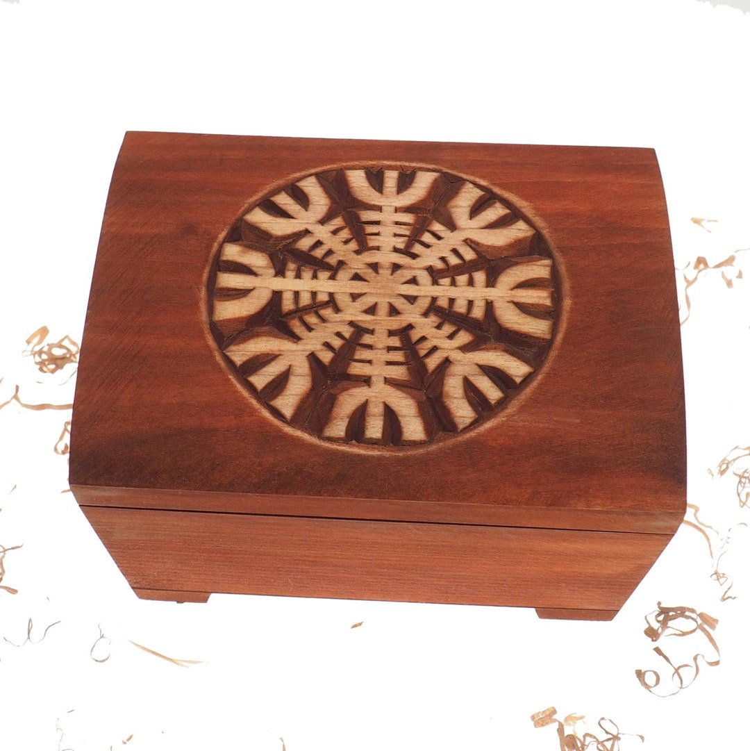 Big Wooden Historical Jewelry Box With Aegishjalmur Pattern Memorial ...
